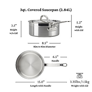 Hestan - ProBond Collection - Professional Clad Stainless Steel Sauce Pan, Induction Cooktop Compatible, 3 Quart
