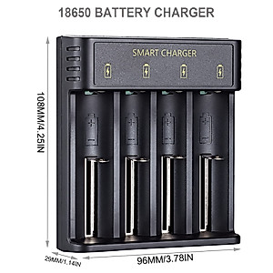 18650 Battery Charger 4 Bay Smart Universal Charger for 3.7V Rechargeable Batteries Li-ion Batteries 18650 26650 14500 16340(CR123) 21700 18490 18350 Batteries (Not Battery)