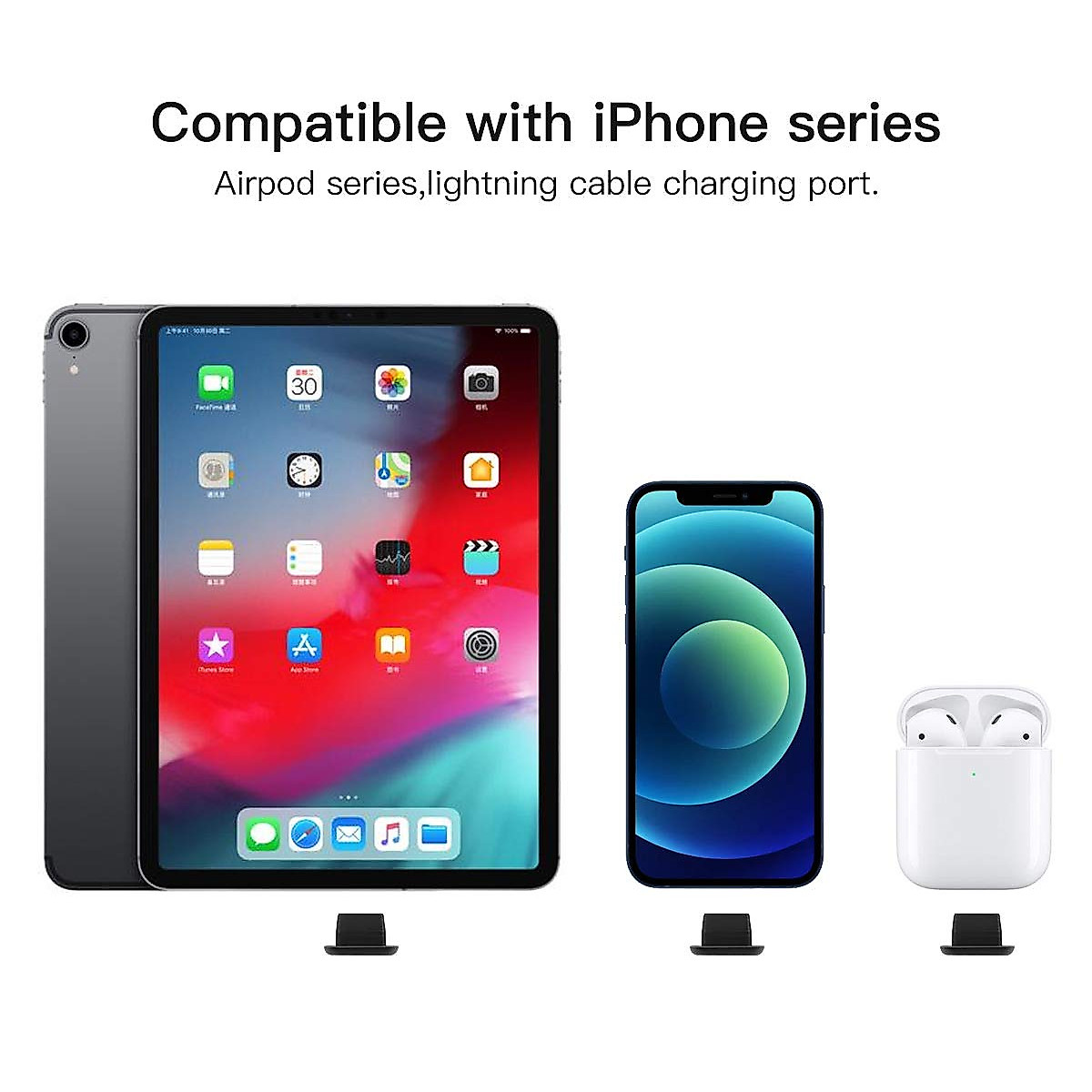 CaseBuy 10x Anti Dust Plugs Compatible with iPhone 14, 14 Pro Max, 13, 13 Pro, 12, 12 Pro Max, 11, 11 Pro, X, XS, XR, 8, 7, iPhone Charging Port Dust Cover | Silicone iPhone Dust Plugs, Black