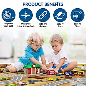 Kids Construction Site Play Rug Non-Slip Construction Vehicles Play Mat for Driving Toy Cars Daycare Nursery Preschool Playroom Kids Car Activity Carpet (Construction Play Rug, 39X59 inches)