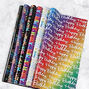 Bigqin 6PCS Kids Birthday Wrapping Paper Recycled Happy Birthday 70 * 50cm Gift Paper for Boys Girls Women Men Christmas Birthday Holiday Celebration Present Box, with Rope and Tape