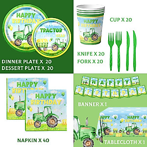 Tractor Birthday Decorations Tractor Birthday Plates, Napkins, Cups, Tablecloth, Banner for Kids Birthday Baby Shower Tractor Party Favors Supplies Serve 20
