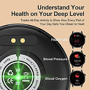 TOYCOD Smart Watch with Text & Call(Answer/Make), Bluetooth Fitness Tracker with 1.28” Round Touch Screen, IP68 Waterproof Heart Rate Blood Pressure Sleep Monitor, Activity Tracker, for Android iOS