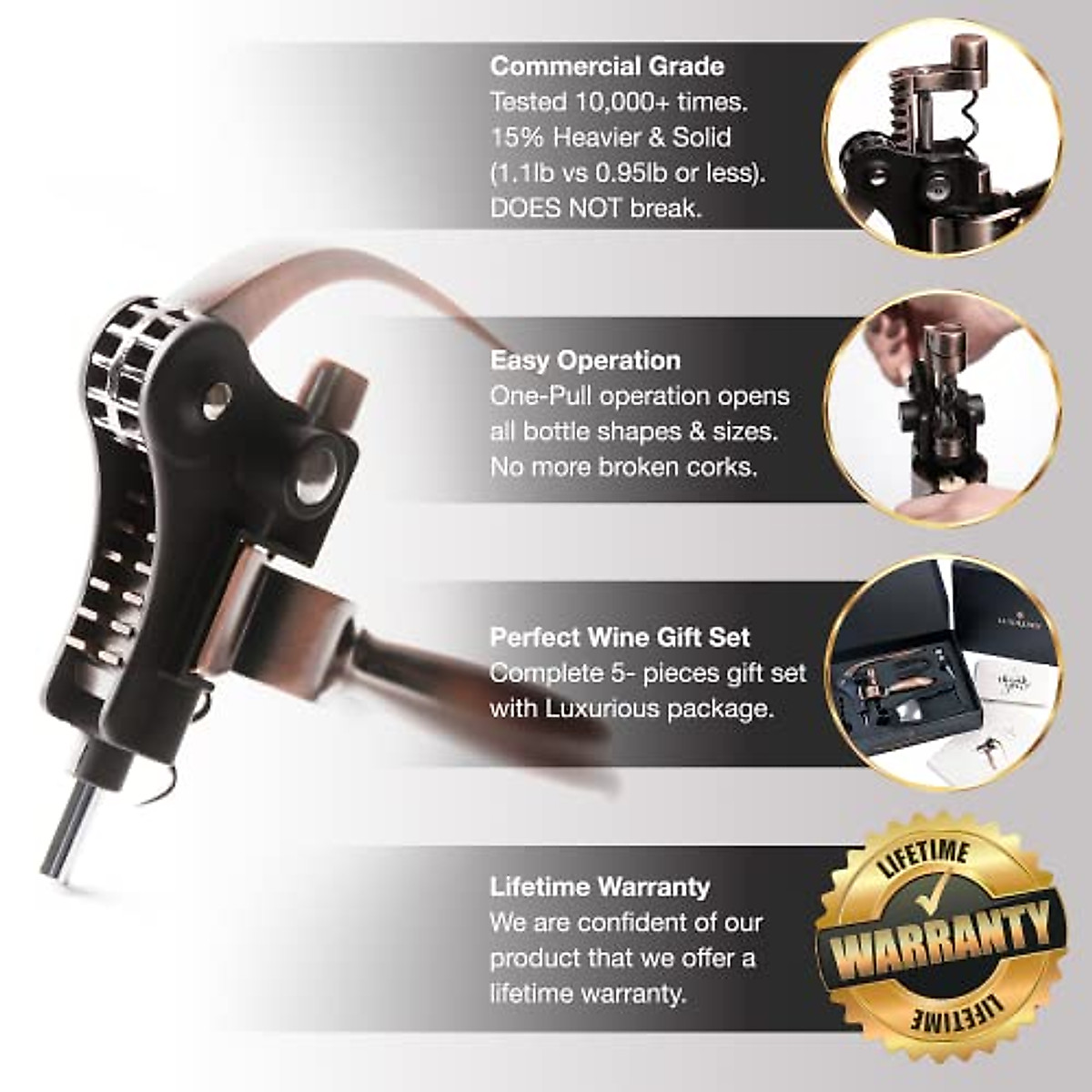 Wine Bottle Opener Corkscrew Set – Luxiluxy [2023 upgraded, does NOT break!] Including Foil Cutter, Bottle Stopper, Opener Stand and Extra Spiral - corkscrews wine opener set- wine opener kit