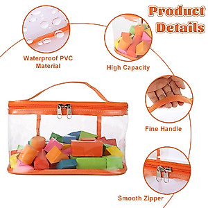 YAYODS 6 Pack Clear Toy Storage Bags with Zipper and Handle, PVC Waterproof Toy Organizer Bags for Board Games, Building Blocks, Small Toys (Black, Orange, 9.5 x 6.7 x 5.5 Inch)