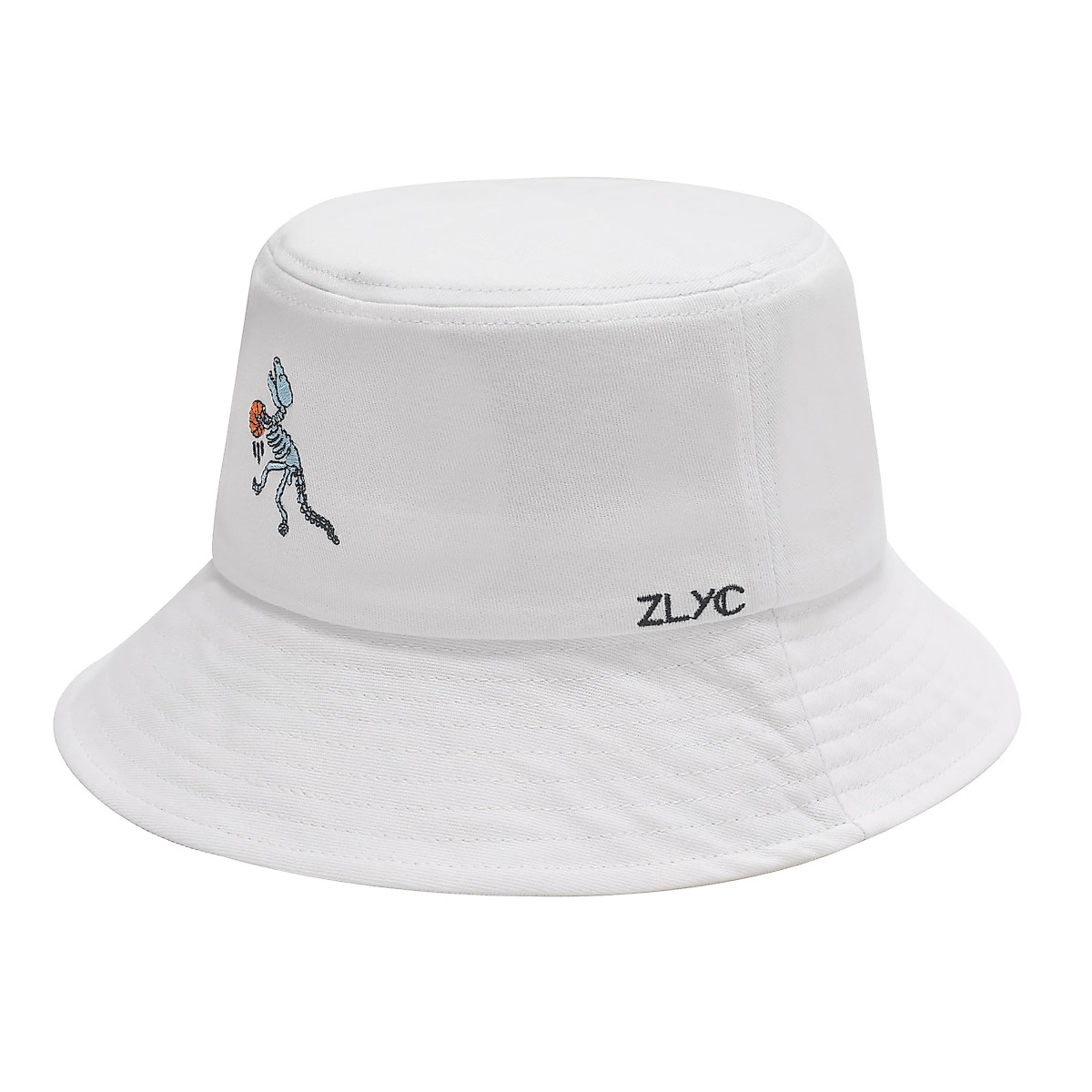 ZLYC Unisex Fashion Embroidered Bucket Hat Summer Fisherman Cap for Men Women Teens (Dinosaur Skeleton White)