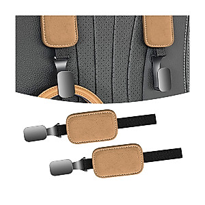 AUCELI Car Seat Headrest Suede Hook, 2 Pack Auto Seat Back Hooks, Suede Storage Organizer with Metal Hanger, Vehicle Backseat Hangers, Creative Interior Accessories for Hanging Grocery Purse (Camel)