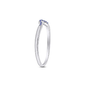 AFFY Round Cut Simulated Blue Sapphire Curved Wedding Band Ring in 14k White Gold Over Sterling Silver
