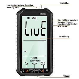 ET8134 Digital Multimeter Multi Function Voltage Current Meter 10A 600V LCD Display Automatic Multimeter with Alarm Function
