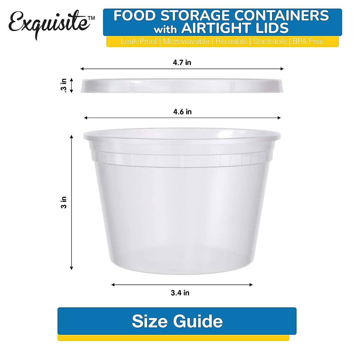 Disposable 16 oz Plastic Containers With Lids - 48 Of Each Containers And Lids - Leak Resistant Containers For Food - Deli Containers - Clear Stackable Containers - Microwave And Freezer Safe