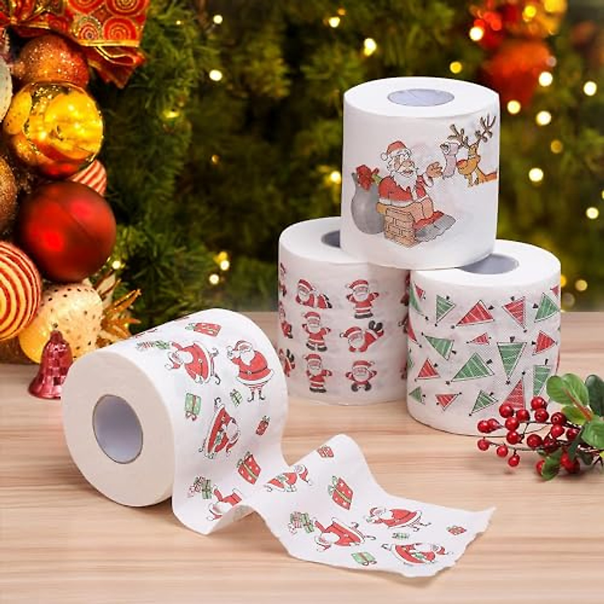 2 Rolls Merry Christmas Toilet Paper Christmas Pattern Series Printed Disposable Toilet Paper Napkins Tissue Christmas Bath Toilet Paper for Xmas Fun Party Novelty Gag Gifts Bathroom Decor (2)