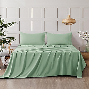 CozyLux Hotel Luxury Full Bed Sheets Set - 1800 Series 4-Piece Embroidered Microfiber Sheets, Double Brushed, 16" Deep Pocket, Soft and Wrinkle-Resistant, Sage Green