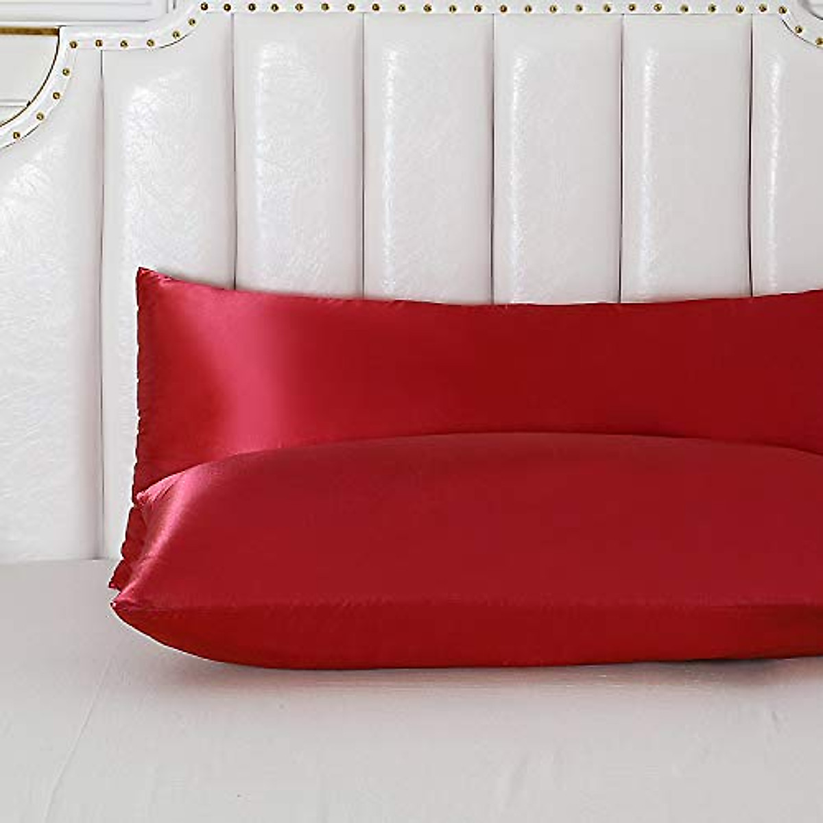 yourose Satin Pillowcase for Hair and Skin, Silk Pillowcase 2 Pack King Size with Envelop Closure, Gifts for Women Men(Scarlet, 20”X40”,2pcs)