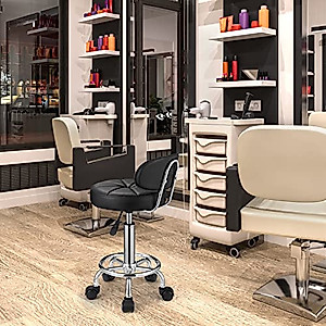 HMTOT Swivel Stools with Wheels Height Adjustable Rolling Spa Stool Backrest Black