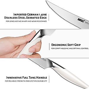 AMSZL Knife Set - Sharp Kitchen Knife Set of 5 - Dishwasher Safe Kitchen Knives - German Stainless Steel Chef Knife Set - Professional Knife Set - Cooking Knife Set - Cutting Knife Set