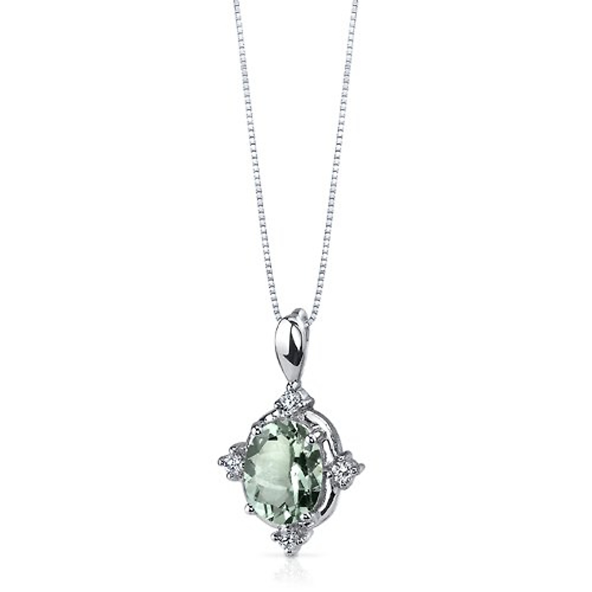 PEORA Green Amethyst Vintage Solitaire Pendant Necklace for Women 925 Sterling Silver, Natural Gemstone, 1.50 Carats Oval Shape 9x7mm, with 18 inch Chain, 100% Natural & Real,