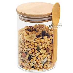 Glass Jars with Bamboo Lids and Spoon Airtight, 18.5Oz Food Storage Containers for Sugar Coffee Nuts, Glass Kitchen Canisters for Flour, Cookie, Candy, Matcha Tea, Oats and Spice Jars