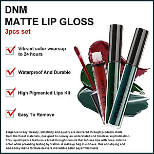 evpct 3Pcs Dark Color Colored Red Emerald Green Matte Liquid Lipstick Make up Set 24 Hour Long Lasting Waterproof Smudge Proof Deep red Green Liquid Lipstick Matte Lip Stain Gloss Liner Green Kit 8