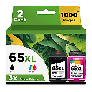 Ubinki 65XL Ink Cartridge Black Color Combo for HP Ink 65 XL Remanufactured HP65 for Printers Envy 5055 5000 5052 5014 5010 DeskJet 3755 3700 3752 2600 2622 2652 2655 2624 2640 (Black Tricolor 2-Pack)