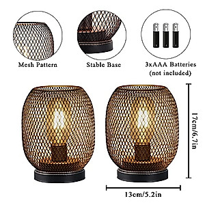 JHY DESIGN Set of 2 Metal Cage LED Lantern Battery Powered,Cordless Accent Light with LED.Great for Weddings,Parties,Patio,Events for Indoors Outdoors（Round Shape