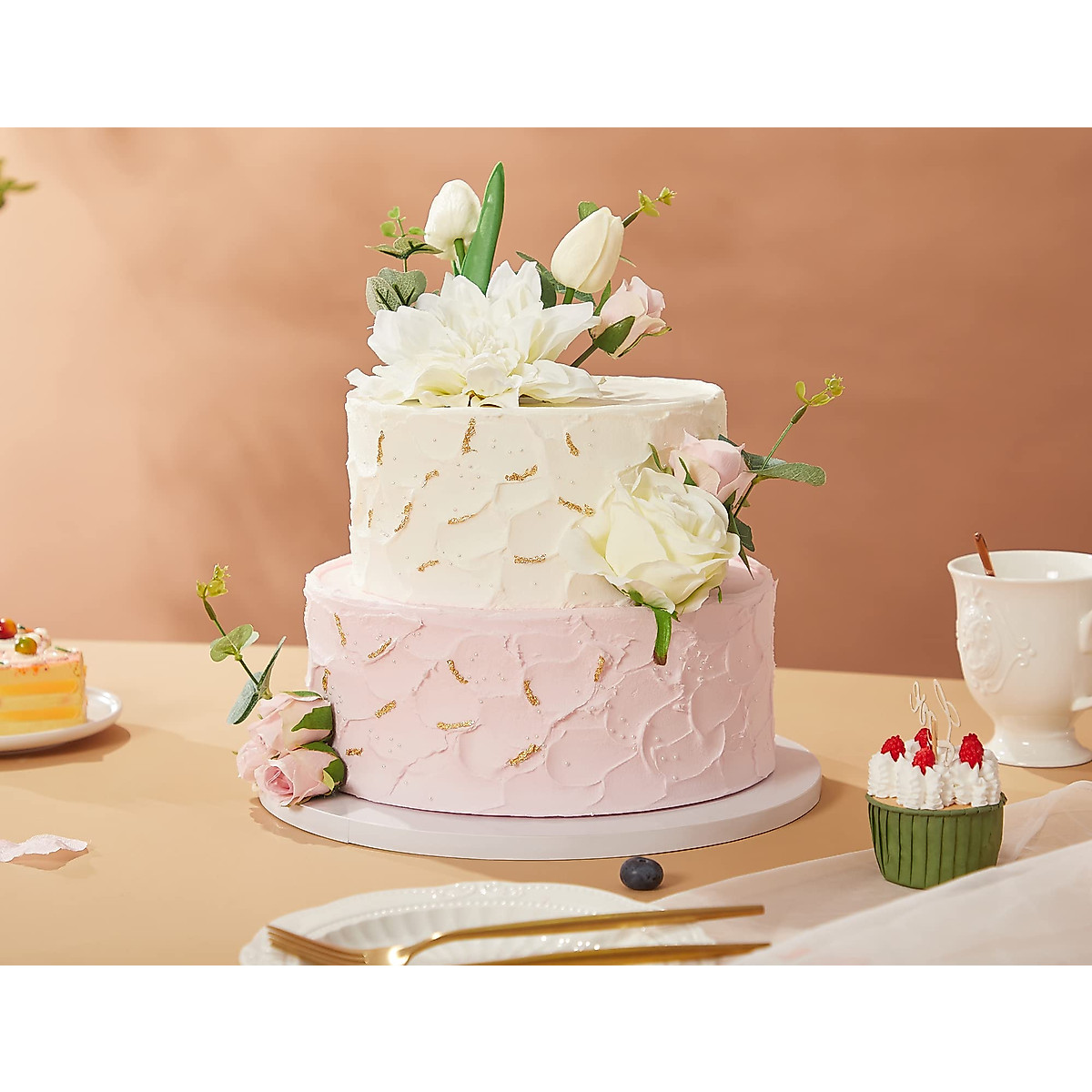 Kootek Cake Boards Drum 14 Inch Round, 1/2" Thick Cake Drums, Cake Decorating Supplies White 6-Pack Sturdy Cake Corrugated Cardboard for Multi-Layer Cakes