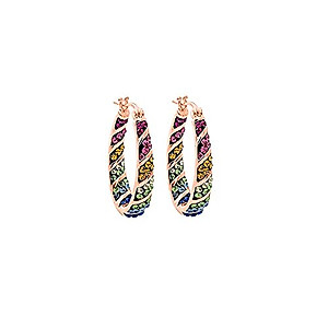Savlano 14K Gold Plated Inside Out Multicolor Rainbow Crystal Hoop Earrings For Women Comes With Gift Box (Rose)