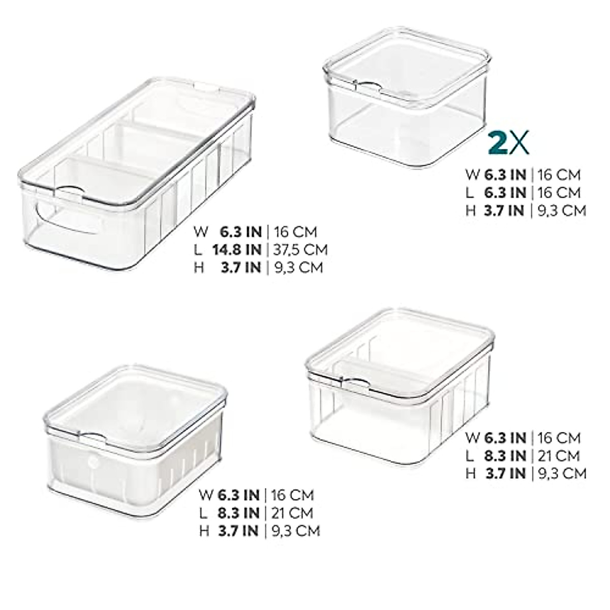iDesign Plastic Refrigerator Organizer Bin Set The Spruce Fridge Binz, Set of 5, Clear/Matte White, 5 Count