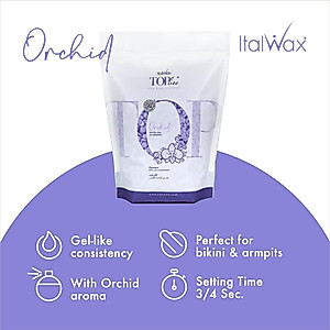 Italwax Top Line Orchid - 750g / 1.65lb - Hard wax beads for hair removal - Orchid fragrance - Synthetic formulation ideal for sensitive skins - Recommended for Bikini Area and Armpits