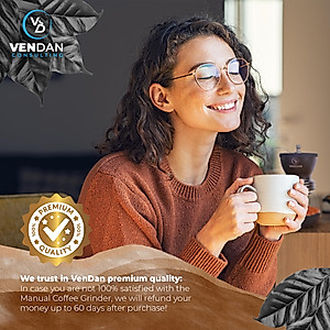 VenDan Manual Coffee Grinder - Hand Crank Coffee Grinder with Travel Jar - Coffee Bean Grinder - Incl. Coffee Scoop & Cleaning Brush - Molino de Cafe