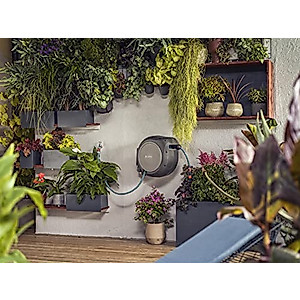 GARDENA 8055-100 Foot Wall Mounted Retractable Reel with Hose Guide, Automatic retraction for Easy Watering