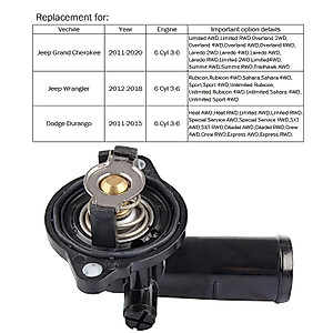 5184651AH Thermostat Housing Assembly for 2012-2018 Jeep Wrangler, 2011-2020 Grand Cherokee, 2011-2015 Dodge Durango 3.6L 05184651AF 902-852