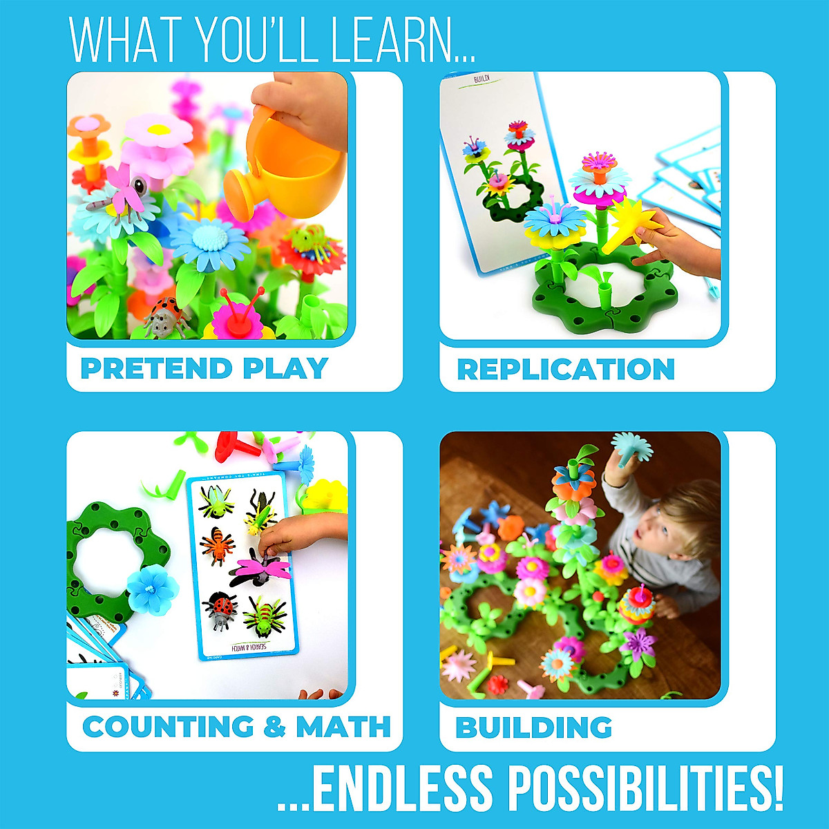 Flower Garden Building Toys Set, Educational Stem Toys for 3, 4, 5, 6 Year Old Girl, Arts and Crafts for Girls, Toddler Building Birthday Gift, Easter, Montessori Kindergarten Learning Kit for Kids