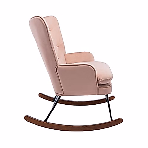 HomVent Velvet Nursery Rocking Chair Modern Upholstered Double Rocker Armchair with Tufted High Backrest Relax Rocking Loveseat Chair Accent Glider Rocker for Living Room, Bedroom, Baby Room, Pink