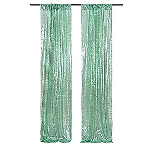 Green Sequin Backdrop Curtain, 2 Panels Mint Green Sequin Backdrop, 2FTx8FT Sequin Curtains for Party Wedding Sequence Backdrop