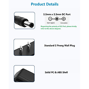 9V DC Power Supply 1A 9V Power Adapter, DC 9V Power Cord Transformer, 9Volt 1000mA AC/DC Adapter, 5.5mm x 2.5mm US Plug [The Polarity of Output tip: Inner Positive (+), Outer Negative (-)]