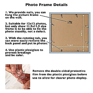JCJMY 12x12 inch Picture Frame, Horizontal and Vertical Formats for Wall Hanging, 12 x 12 Wall Gallery Poster Photo Frame with Durable Shatter Resistant Plexiglass, Rustic White