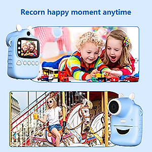 SainSpeed Kids Selfie Camera, Digital Video Cameras for Toddler Age 3-9, Instant Print Camera with 3 Rolls Paper，Portable Toy for Girls and Boys Birthday,Valentines Gifts-Blue