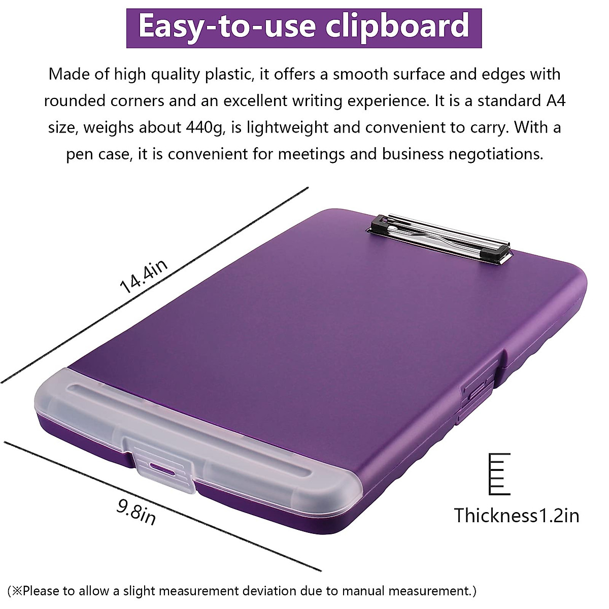 Clipboard a4 Clip File A4 Binder Storage Nursing Clipboard Plastic Side Opening Box Waterproof PVC Flip Material Document Writing Drawing Pad Clip Organizer File Board Note Office Conference(Purple)