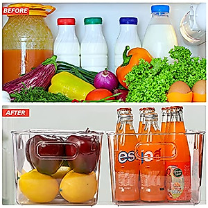 Set of 6 Refrigerator Organizers Bins - Clear Plastic Storage Bins Pantry Bins with Handles, for Freezers/Kitchen Countertops/Cabinets(4 Large and 2 Medium) (6)