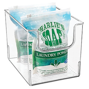 mDesign Plastic Household Storage Organizer Bins with Open Dip Front for Kitchen, Bedroom, Bathroom, Office, Craft or Playroom Organization - Hold Toys, Books - Ligne Collection, 8 Pack - Clear