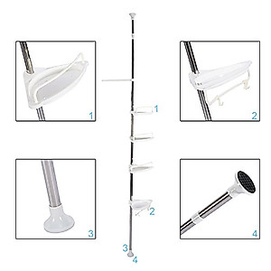 Corner Shower Caddy,4 Tier Height Adjustable White Plastic Tension Bathroom Corner Shelf Bath Shower Pole Storage Rack Tower Organizer Basket Storing Shampoo, Conditioner, Soap (4 Tier Plastic)
