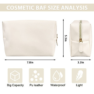 GFU Makeup Bag, Travel Cosmetic Bag for Women, Large Capacity Travel Toiletry Bag Waterproof PU Leather, Multifunctional Cosmetic Pouch for Girls, Women and Moms Gifts, Beige White