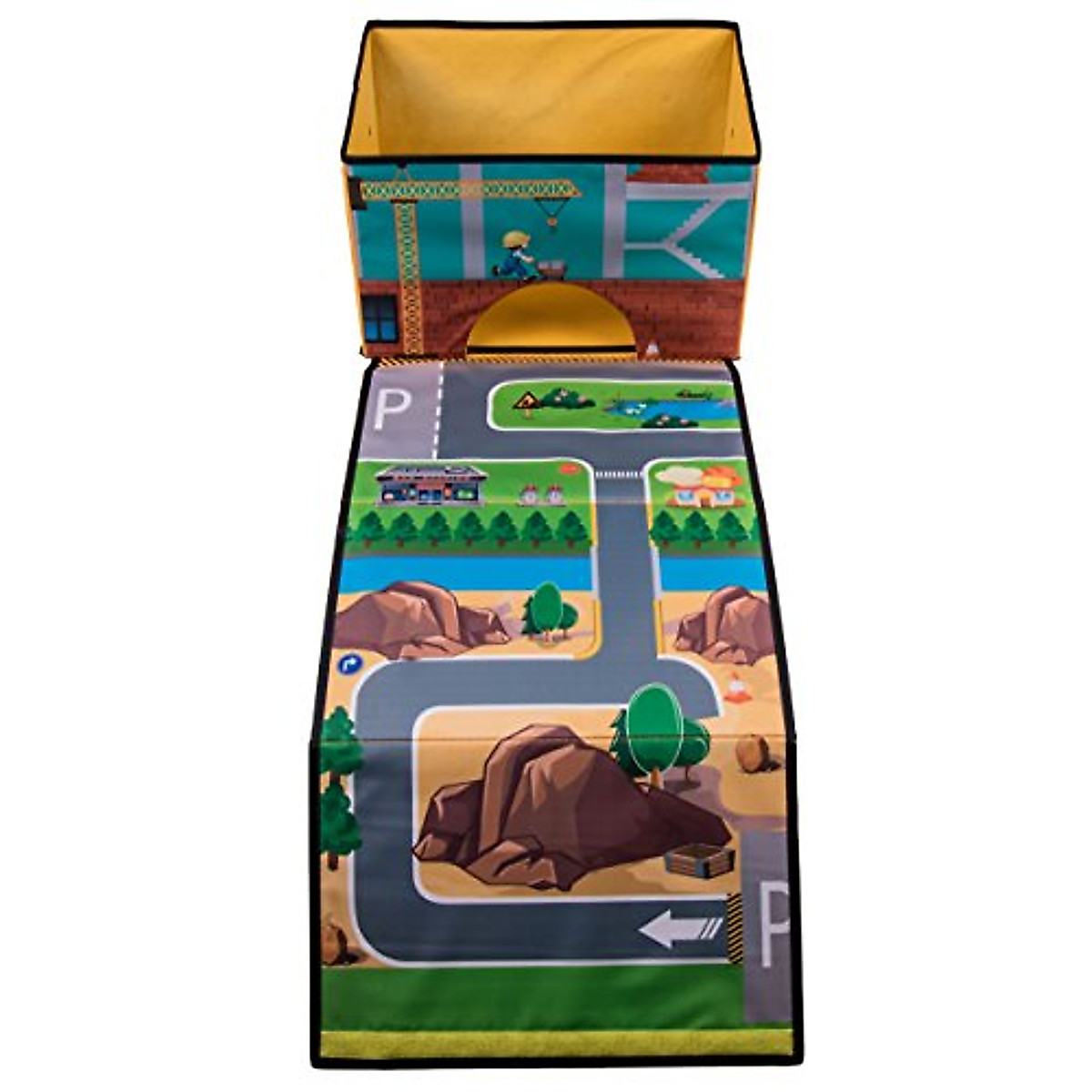 Clever Creations Collapsible Toy Storage Organizer and Play Mat for Kids - Perfect Toy Chest for Organizing Books, Toys, Games, and more - Construction Site Theme