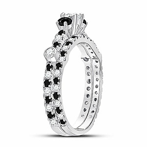 1.00 Ct Round Cut Black & White Diamond 925 Sterling Silver Women's 3-Stone Wedding Bridal Ring Set 14K White Gold Finish
