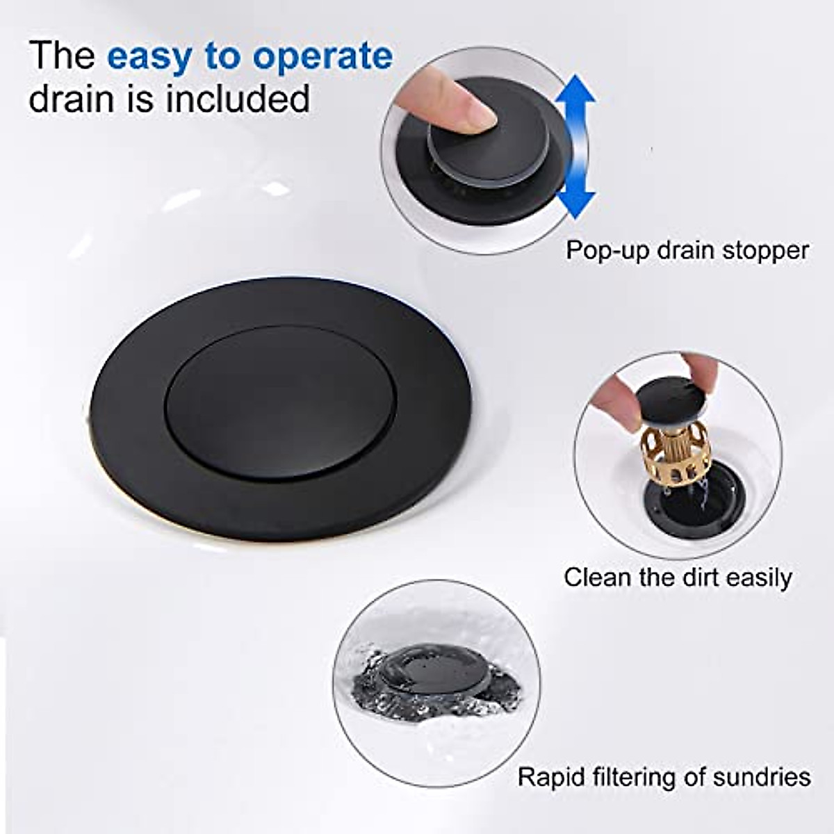 BRAVEBAR 4in Black Bathroom Faucet - 2 Handles Centerset Faucet Bathroom 2 or 3 Hole Bathroom Vanity Sink Faucets with Pop-up Drain | 360° Swivel Spout Leadfree Bathroom Faucet Matte Black