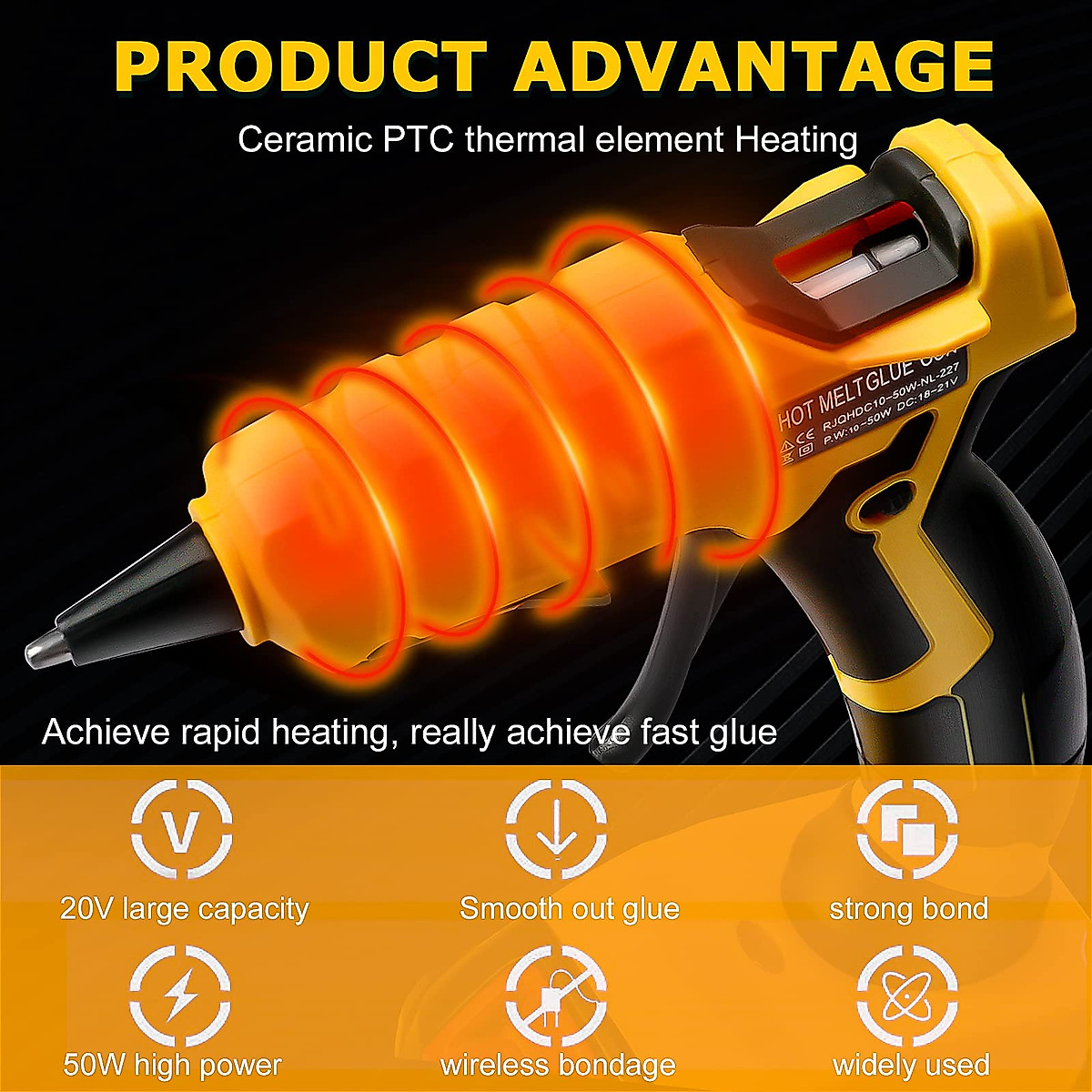Cordless Hot Glue Gun for Dewalt, Suitable for Dewalt 18V/20V Max Lithium-ion Battery, 30s Quick Preheat Hot Melt Glue Gun with 30 Pcs Glue Sticks(7 * 150mm) for Arts/Crafts/Diy/Repairs(Tool Only)
