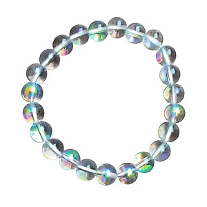 TAURISH Natural Angel Aura Quartz 8 mm Fashion Round Gemstone Beads Stretchable Bracelet 7.5"