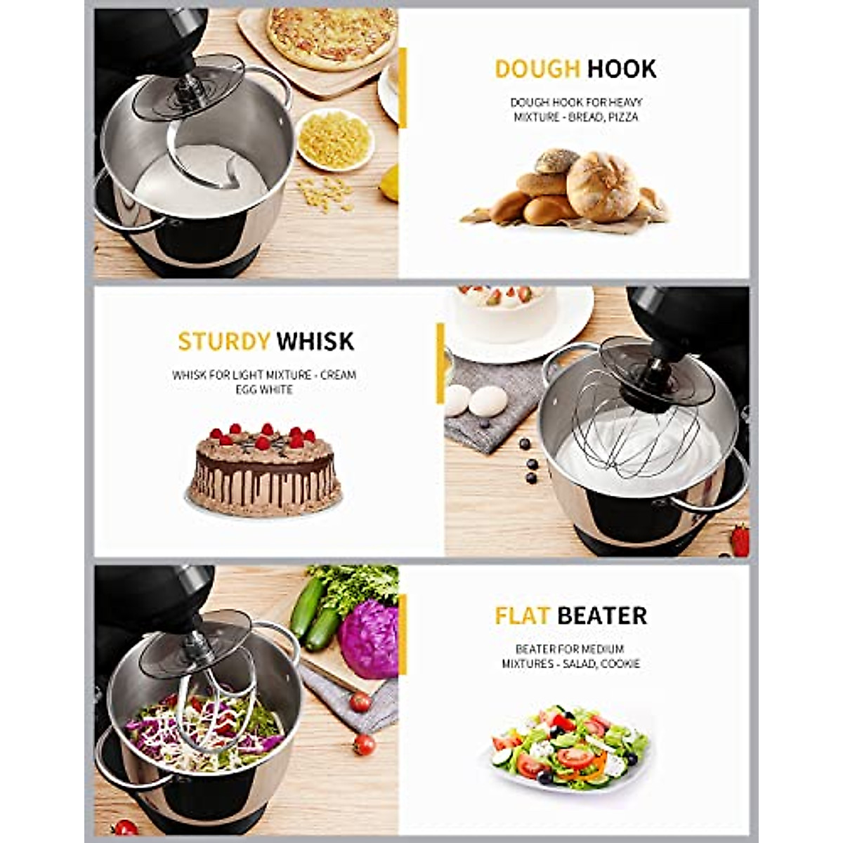 SHARDOR Stand Mixer, 6-Speed with Pulse Tilt-Head Food Mixer, Kitchen Electric Mixer with Dough Hook, Wire Whip & Beater, 4.8 QT Stainless Steel Bowl, Splash Guard, Black