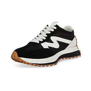 Steve Madden Women's Campo Sneaker, Black/White, 8.5