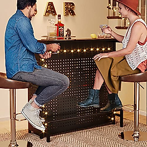 YITAHOME Home Bar Unit with LED Lights, Liquor Bar Table with Stemware Racks, Wine Bar Cabinet Mini Bar with Storage and Footrest for Home Kitchen Pub